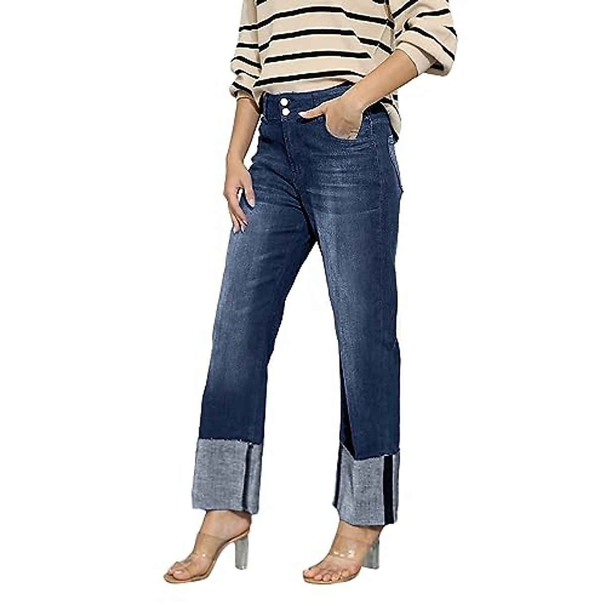 BWQ Womens High Waisted Straight Leg Mom Jeans Stretchy Boyfriend Denim Jeans
