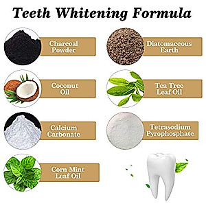 Whitening Charcoal Toothpaste for Sensitive Teeth, Enamel Repair and Cavity Protection - 100% Natural Toothpaste for Whitening Teeth, Removing Stains, Mint Flavor Freshen Breath Mint Gel - No Peroxide
