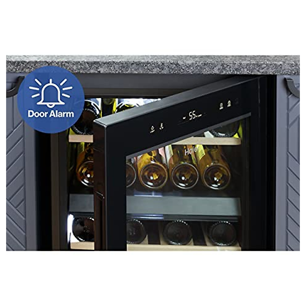 Haier Wine Cooler & Beverage Refrigerator | Mini Wine Fridge Complete With Dual-Zone Temperature Control, Triple-Pane Glass, Door Alarm & LED Interior Lighting | Fits 44 Wine Bottles | Black
