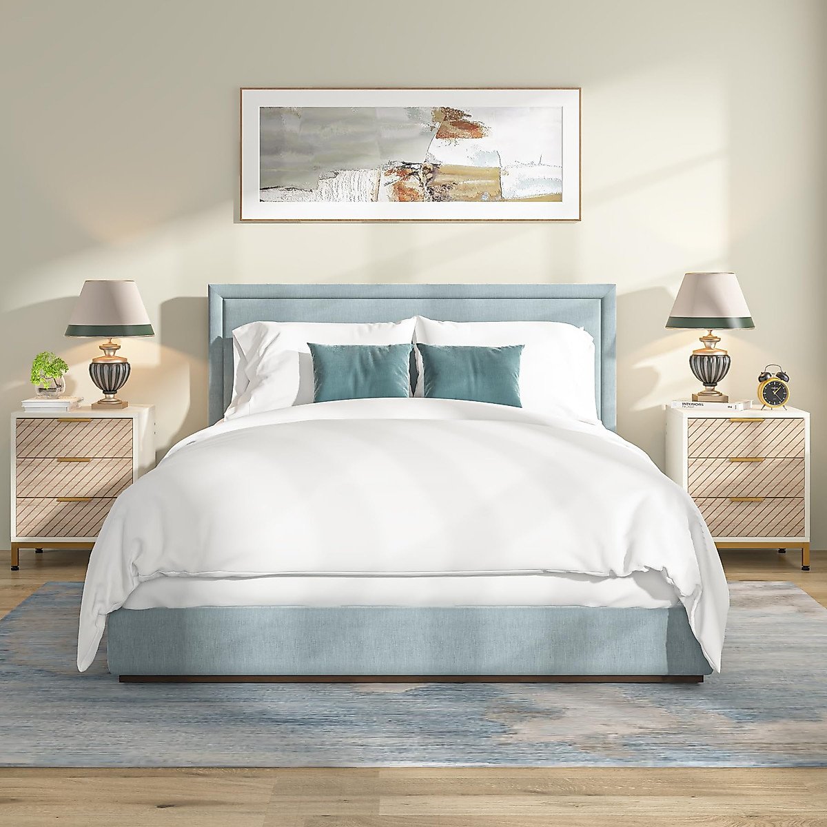 Tribesigns Night Stands for Bedrooms, White and Gold Light Wood Grain Nightstands with 3 Drawers Bedside End Tables Storage for Bedroom