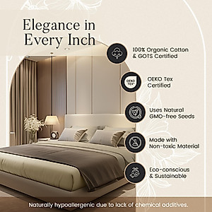 100% Organic Cotton Twin Sheet Set & Standard Pillowcases Set of 2 Combo- 300 Thread Count Long Staple Cotton Sheets,3 Pc Twin Size Sheets & Standard Pillowcases, Sateen Sheets, Breathable - Tan