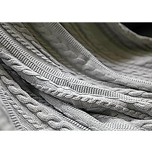 100% Organic Cotton Throw Cable Knit Blanket (50x70in) Super Soft Warm Luxurious Pure All-Season Eco-Friendly (Grey)