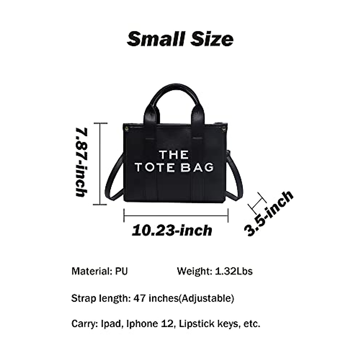 NEGBIU Tote Bags for Women, Leather Mini Tote Bag with Zipper, Shoulder/Crossbody/Handbag（10.2 * 7.8 * 3.5in (Black)