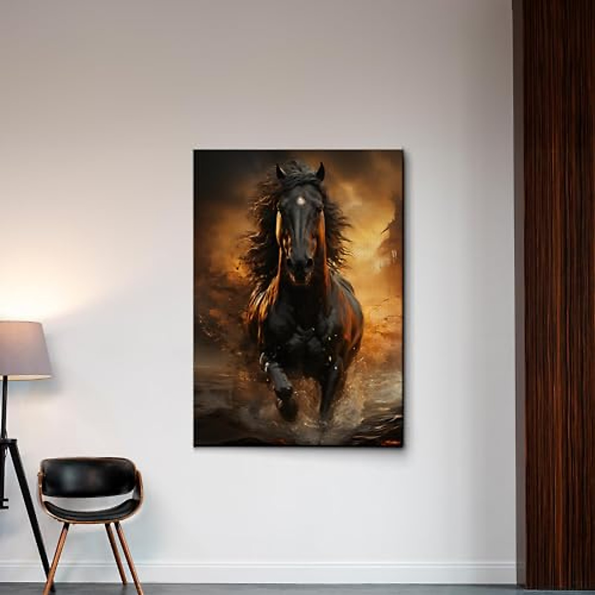 Majestic Black Stallion Galloping In The Clouds, Black Horse On Salt Flats, Canvas Print, Black Horse Print, Black Horse Wall Art, Wall Art, Art Print