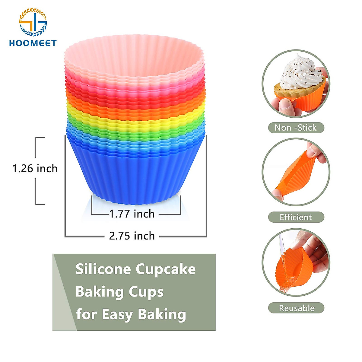 HOOMEET 36 Pack Silicone Molds, Silicone Muffin Cups, Silicone Cupcake Baking Cups, Silicone Cupcake Molds, Reusable Cupcake Liners, Rainbow Color