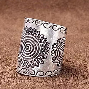 SWBRJ Sun Flower Pattern Boho Statement Band Ring for Women,Big Retro Vintage S925 Sterling Silver National Style Chunky Ring,Large Thumb Index Finger Sun Ring Boho Jewelry (Ring_Sun, 9)