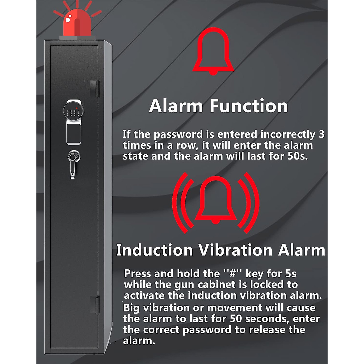 KAER Gun Safes Rifle Digital Quick Access Firearm Safe with 180-Degree Full Access Door and Removable Shelf for 2 Home Rifles with Pistols Rack