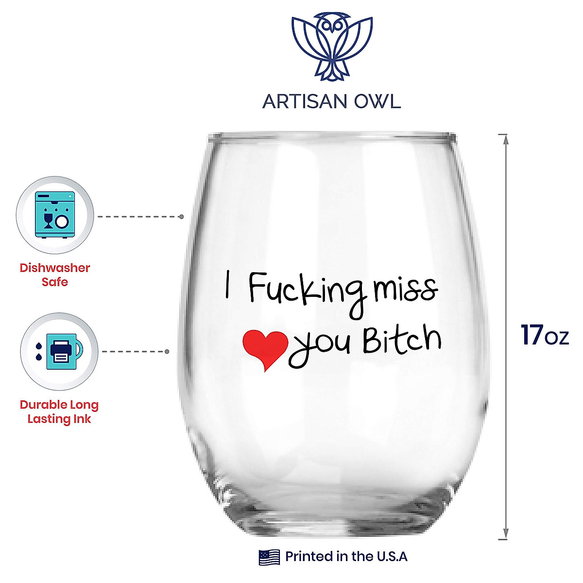 Artisan Owl You're My Favorite Bitch To Bitch About Bitches With 15oz Mug and I Fucking Miss You Bitch 17 oz Stemless Wine Glass