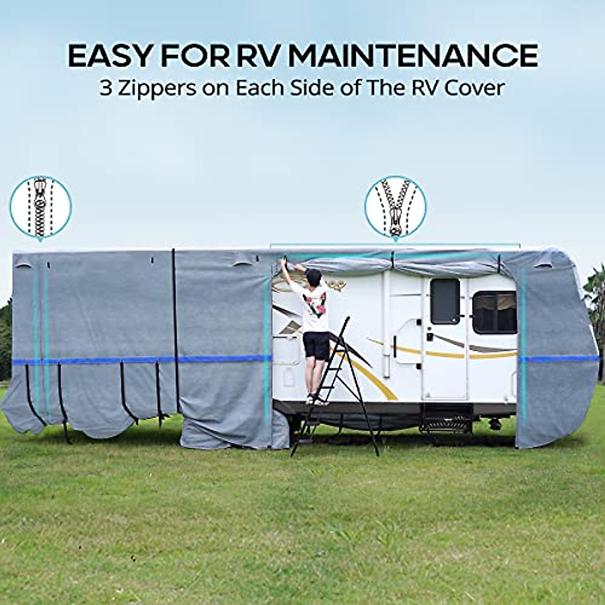 Quictent Upgraded Travel Trailer RV Cover, Extra-Thick 6-ply Camper Cover, Fits 27-30Ft Motorhome -Breathable Watertight Quick-Drying Rip-Stop Anti-UV with 2 Windproof Straps, 4 Tire Covers