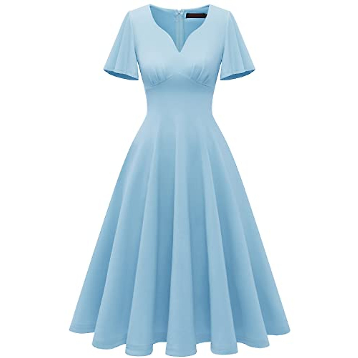 Church Dress Fit and Flare Modest Tea Party Dresses for Women, Tea Length Prom Graduation Homecoming Dress for Junior Teen, Semi Formal Wedding Guest Dress, Aline Cocktail Party Dress Blue L