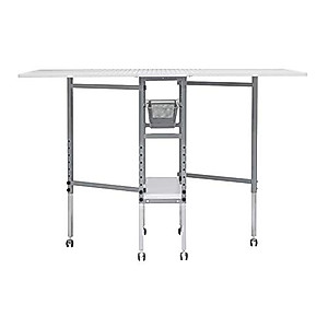 Sew Ready Foldable Hobby and Cutting Grid Table - 58.75" W x 36.5" D White Arts and Crafts Table with Grid Top and Silver Storage Drawers