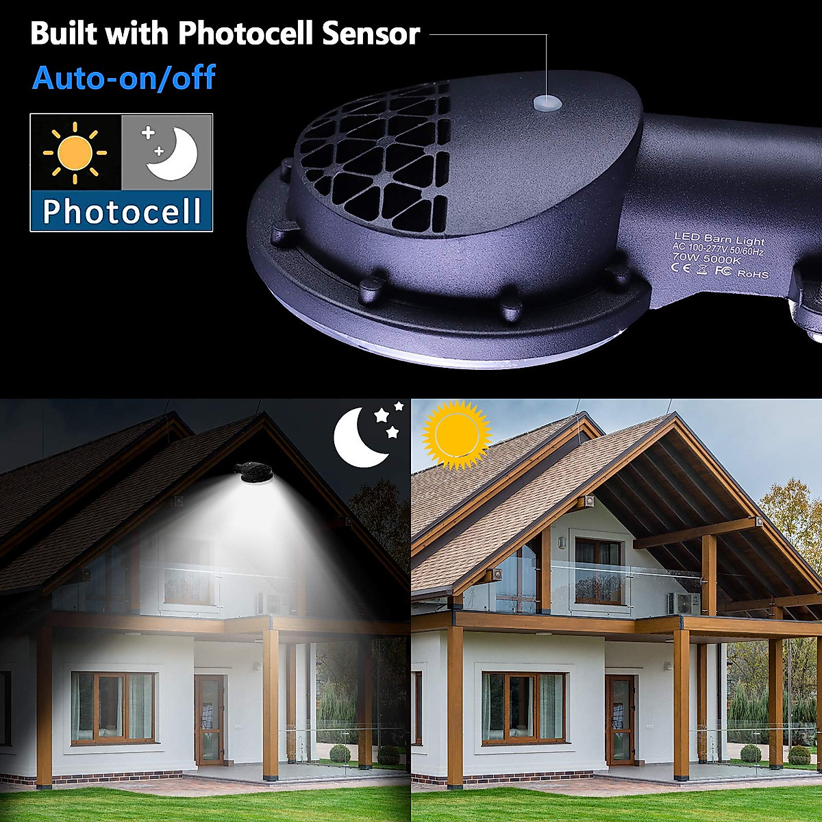 SERWING LED Barn Light 70W - Dusk to Dawn LED Outdoor Lighting, Super Bright 9900LM Security Yard Light (700W Incandescent Equiv.) 5000K Daylight IP65 Waterproof for Outdoor Street Area Lighting