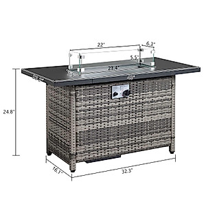 Vasitelan Fire Pit Propane Gas FirePit Table 43" Outdoor Fire Pit Rectangular Tabletop with Lid, Rain Cover, Tempered Glass Wind Guard for Outside Garden Backyard Deck Patio (Style 1)