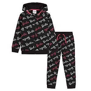 Barbie Loungewear Set, Comfy Cotton Clothes for Girls, Officially Licensed Outfit for Girls, Hoodie and Joggers Set, Black, Ages 7 to 8