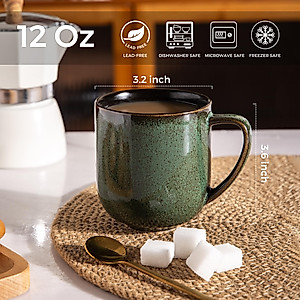 LERATIO 12OZ Ceramic Coffee Mugs Set of 6, Large Porcelain Coffee Cups With Large Handle For Latte,Cappuccino,Milk,Cocoa,|Dishwasher&Microwave Safe Mug Sets,Ideal for Man,Woman,Dad, Mom-Green