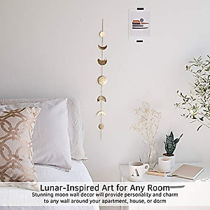Moon Phase Wall Hanging [Handmade Hammered Gold Metal 7 Moons 34" Banner] Phases of the Moon, Celestial Lunar Decorative Wall Art, Bohemian Aesthetic, Christmas Boho Decor for Living Room Girl Gift