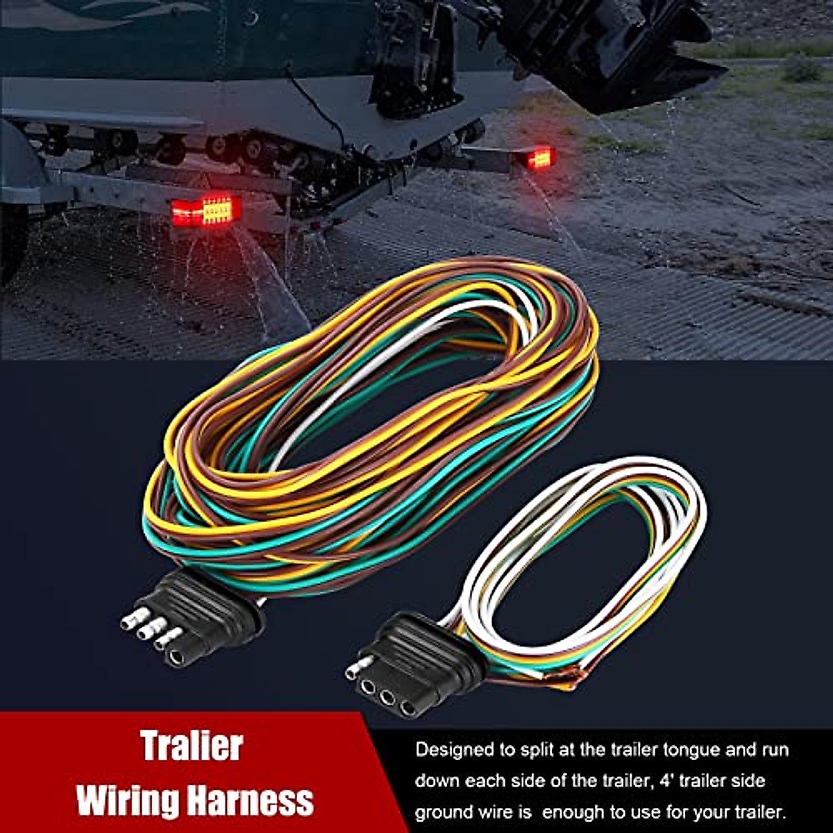 Trailer Wiring Harness Kit, 50FT Trailer Wiring, LIMICAR Trailer Wire Kit, Trailer Wiring Harness with 4 Flat 4 Pin Flat Wishbond Trailer Wire, Trailer Light Wire, Boat Trailer Wiring Kit