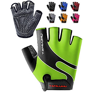 Tanluhu Cycling Gloves Mountain Bike Gloves Half Finger Road Racing Riding Gloves Breathable Shock-Absorbing Biking Gloves for Men and Women (Green, L)