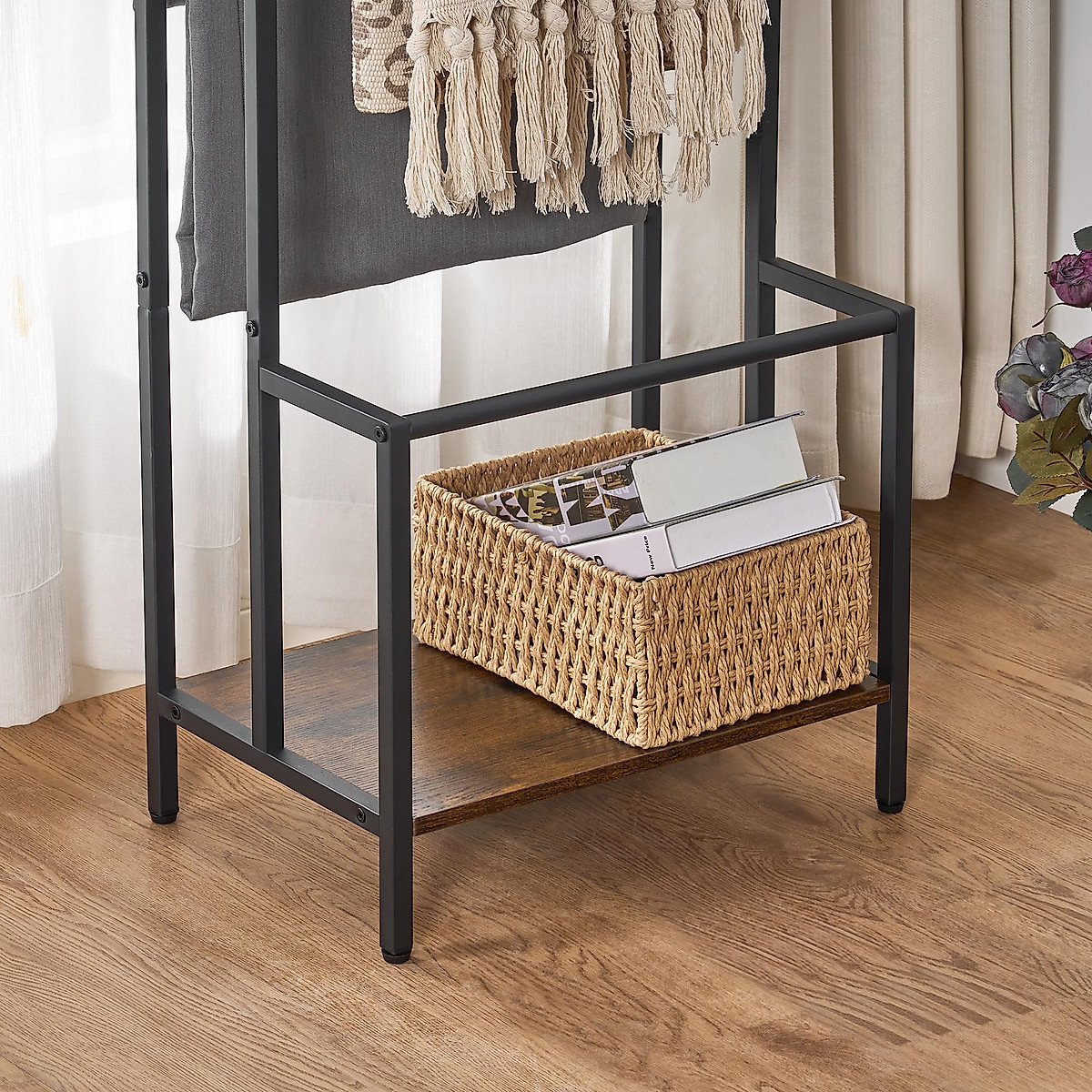 TITFVM 3 Tier Towel Rack Stand, Freestanding Blanket Rack Ladder, Industrial Blanket Stand, Display Rack for Oversized Bath Towels, 16.93"L x 11.81"W x 30.32"H, Blanket Holder with Shelf, Rustic Brown