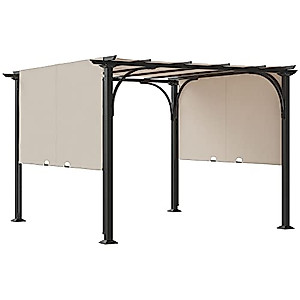 Outsunny 10' x 10' Patio Pergola with Retractable Canopy and Weather-Resistant Steel Frame, Backyard Sun Shade Canopy Cover Shelter for Porch Party, Garden, Grill Gazebo, Beige