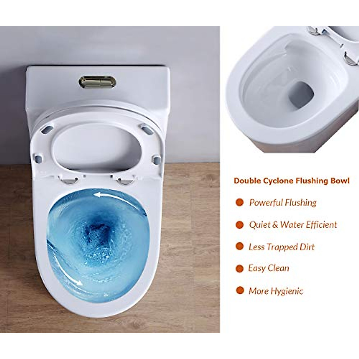 WinZo Compact One Piece Toilet 22.8" Depth Modern Short Design Dual Flush for Small Tiny Mini Bathroom 12" Rough-in,White (WZ5079)