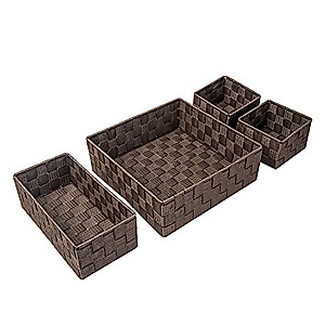 Posprica Woven Storage Baskets for Organizing, Small Baskets Cube Bin Container Tote Organizer Divider for Drawer, Closet, Shelf, Dresser, Set of 4(Brown)