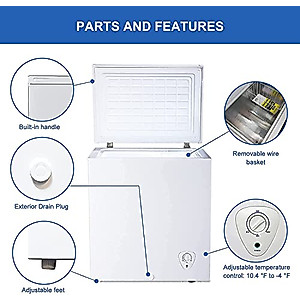 SMETA Deep Freezer Chest Freezer 5 Cu. Ft Small Freezer Chest Compact 5 Cubic Feet Freestanding Freezers for Apartment Basement Dorm Office Garage Outdoor Freezing Machine with Basket, White