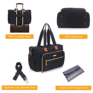 Hafmall Diaper Bag Tote with Changing Pad, Multifunctional Stylish Mommy Bag, Large Diaper Messenger Bag for Mom and Dad, Black