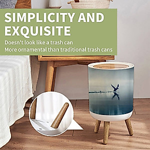 Small Trash Can with Lid Spring landscape with takeoff Loon misty morning Bird were scattered Garbage Bin Round Waste Bin Press Cover Dog Proof Wastebasket for Kitchen Bathroom Living Room 1.8 Gallon