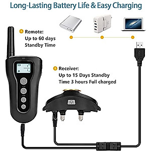 Dog Training Collar Upgraded 1000ft Remote Rechargeable Waterproof Electric Shock Collar with Beep Vibration Shock for Small Medium Large Dogs (15-120 Lbs)