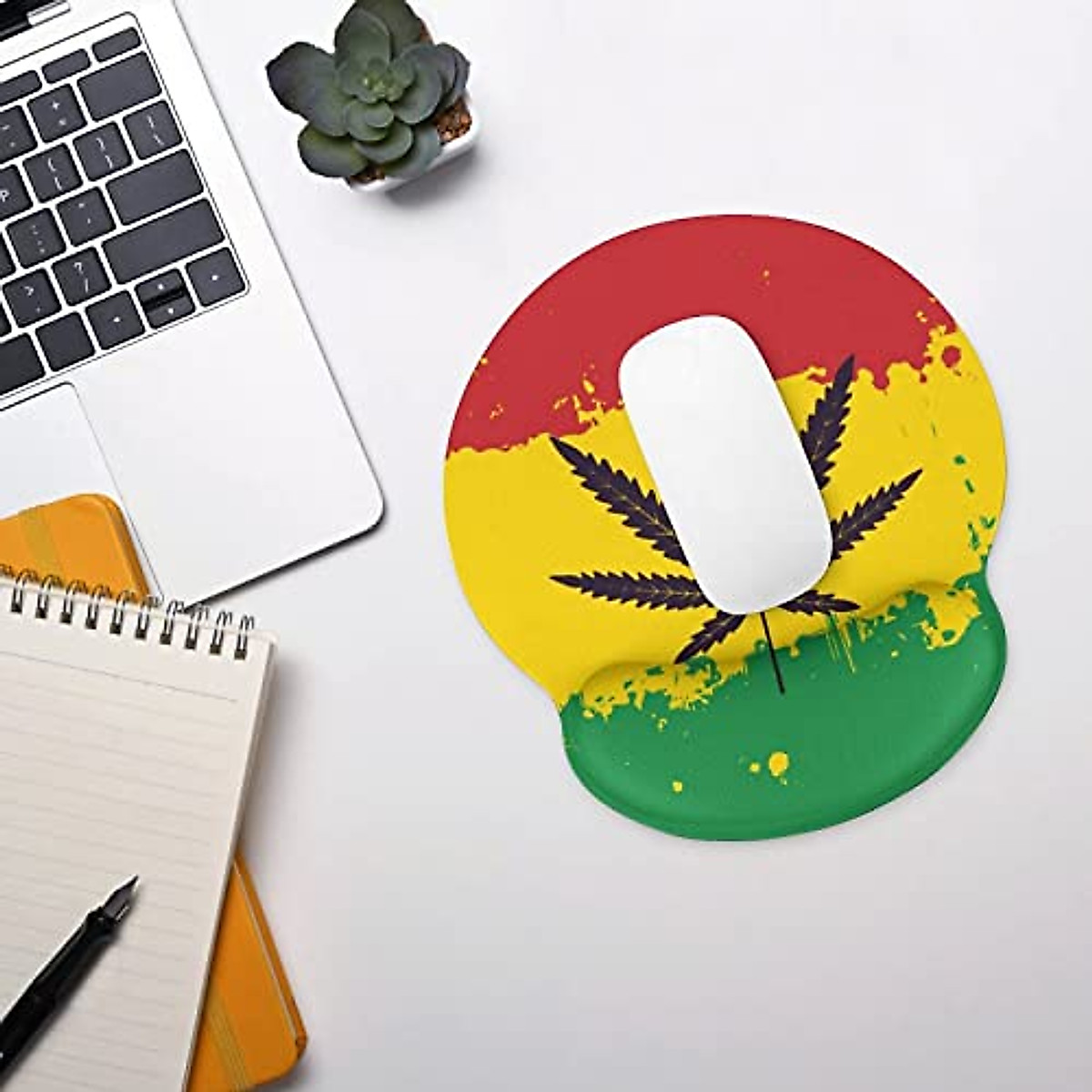 SEPTYK Rasta Flag Marijuana Leaf Pattern Ergonomic Mouse Pad with Wrist Support Rest Gel Non-Slip Rubber Base Mousepad for Computer Laptop Home Office Gaming Pain Relief