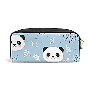 ALAZA Cute Pencil Case Panda Leaf Polka Dot Pen Cases Organizer PU Leather Comestic Makeup Bag Make up Pouch, Back to School Gifts