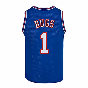 CNALLAR Men's Bugs 1 Space Movie Jersey Basketball Jersey S-XXL White/Black (Blue, Medium)