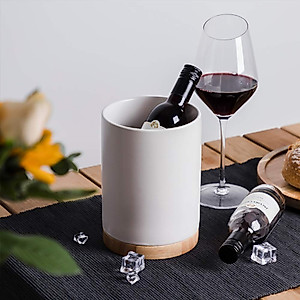 SWEEJAR Kitchen Utensil Holder with Wooden Bottom, 6.7" Ceramic Utensil Crock to Hold Spatulas for Cooking Countertop, Housewarming, Wedding, Birthday Gift (White)