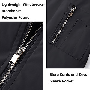 MAGNIVIT Black Bomber Coat Mens Jacket Fashion Trendy Mens Bomber Coats Lightweight Windbreaker Jackets Lightweight Full Zip Flight Jacket