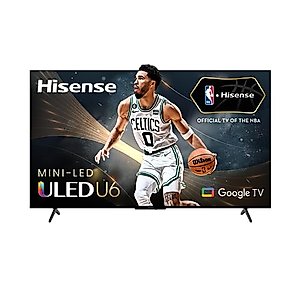 Hisense 55-Inch Class U6 Series ULED Mini-LED Google Smart TV - Quantum Dot Color, 600-Nit Dolby Vision IQ, Game Mode Plus, Hands Free Voice Control, Compatible with Alexa (55U6K, 2023 Model),Black