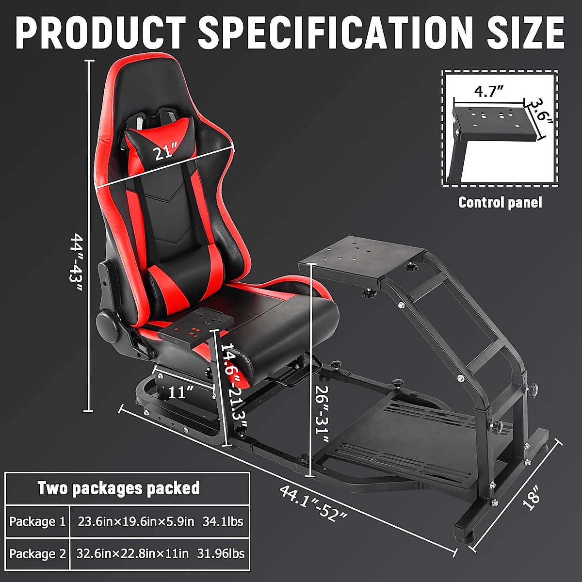 Gazzyt Racing Simulator Cockpit Stand with Red Racing Chair Adjustable Racing Wheel Stand fit for Logitech G27 G29 G920, Thrustmaster T300 T300RS T248, Without Wheel Pedal and Shifter