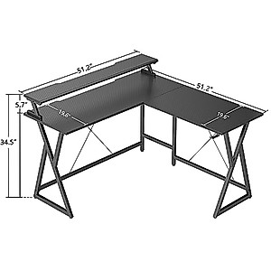 CubiCubi 51 Inch Gaming Corner Desk with LED Strip and Large Monitor Stand, Ergonomic Gaming Table, Gamer Desk, L Shape, PC Corner Table, Computer Desk with Hook for Headphone