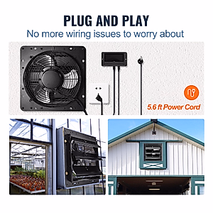 VEVOR 14'' Exhaust Fan with Temperature Humidity Controller, 1513 CFM, 10-Speed Adjustable Wall Mount Attic Fan, Ventilation and Cooling for Greenhouses, Garages, Sheds, ETL Listed