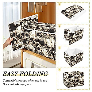 innewgogo Skulls Black Storage Bins with Lids for Organizing Cube Cubby with Handles Oxford Cloth Storage Cube Box for Bed Room