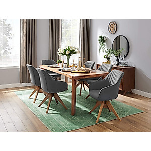 Art Leon Mid-Century Modern Swivel Accent Chair with Beech Wood Legs, Grey Upholstered Cute Desk Chair Without Wheels for Home Office Living Room Bedroom