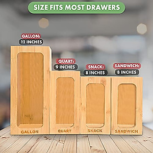 Dharmagic Kitchen Organization and Storage for Drawer Wood Kitchen Food Baggie Dispenser Box Plastic Bag Holder Compatible with Gallon, Quart, Sandwich & Snack Bags from Most Brands Ziplock - Set of 4