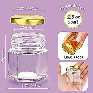 Syntic 60 Pcs Small Glass Favor Jars with Airtight Lids, 1.5 oz Mini Honey Jars for Wedding Favor, Baby Shower, DIY Gift, Small Hexagon Mason Jars for Body Butter, Jam, Spices, Candle, Herbs