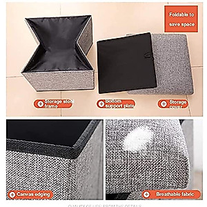 Footstool Storage,Cube Foot Rest Stools,Foldable Storage Boxes Footrest Step Stool,Folding Linen Storage -Table Seat Tray Top Coffee Table,Grey (Grey) (N