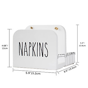 Karisky Rustic Napkin Holder with Salt and Pepper Shakers Holder, Boho 2-in-1 Solid Real Wood and Metal Napkin Caddy with Non-Slip Base for Tables, Kitchen Countertop, White