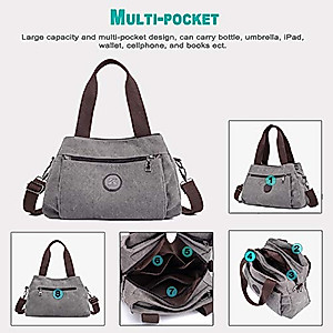 DOURR Hobo Handbags Canvas Crossbody Bag for Women, Multi Compartment Tote Purse Bags (Blue - Medium)