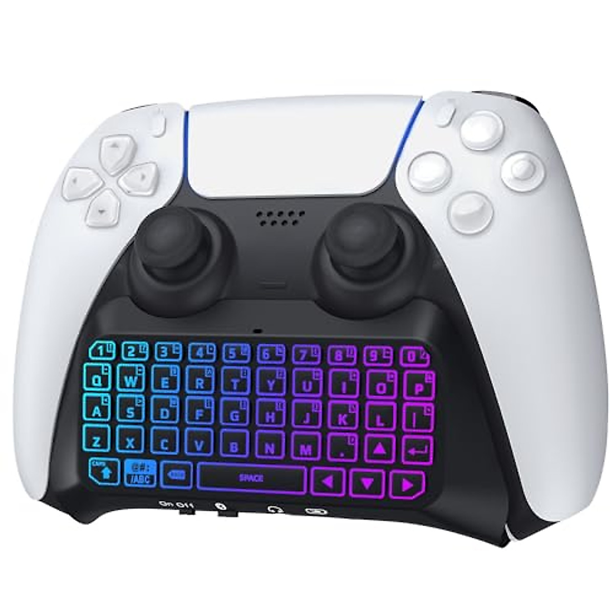 TiMOVO Multi-Color RGB Backlight Keyboard for PS5 Controller, Wireless Bluetooth Keypad Chatpad for PlayStation 5 Controller, Mini PS5 Game Keyboard Built-in Speaker with 3.5mm Audio Jack, Black