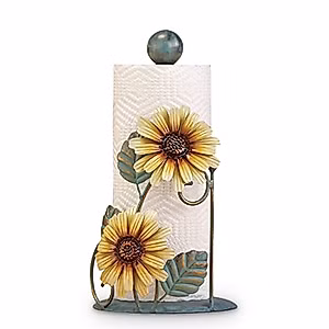 Sunflower Decor Paper Towel Holder, Metal Yellow Daisy Paper Towel Holders Stand Countertop for Kitchen Bathroom Decor, Cute Paper Rolls Organizer & Storage Sun Flower Accessories