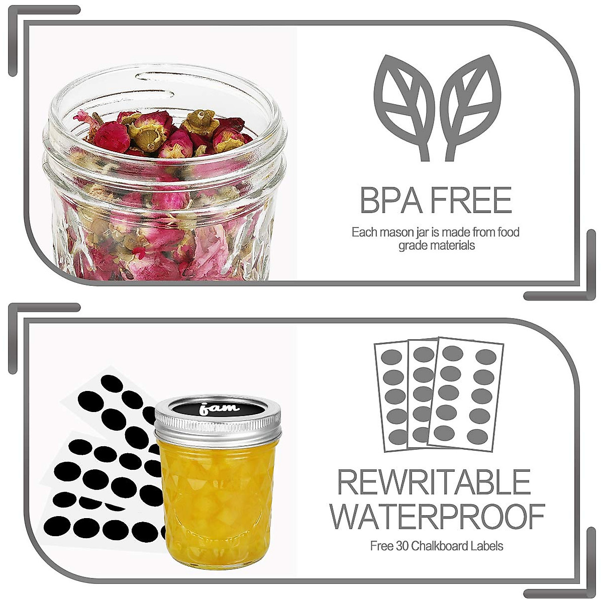 VERONES Mason Jars 6 OZ, 20 PACK 6oz Mason jars Canning Jars Jelly Jars With Lids, Ideal for Jam, Honey, Wedding Favors, Shower Favors, Extra 20 Lids