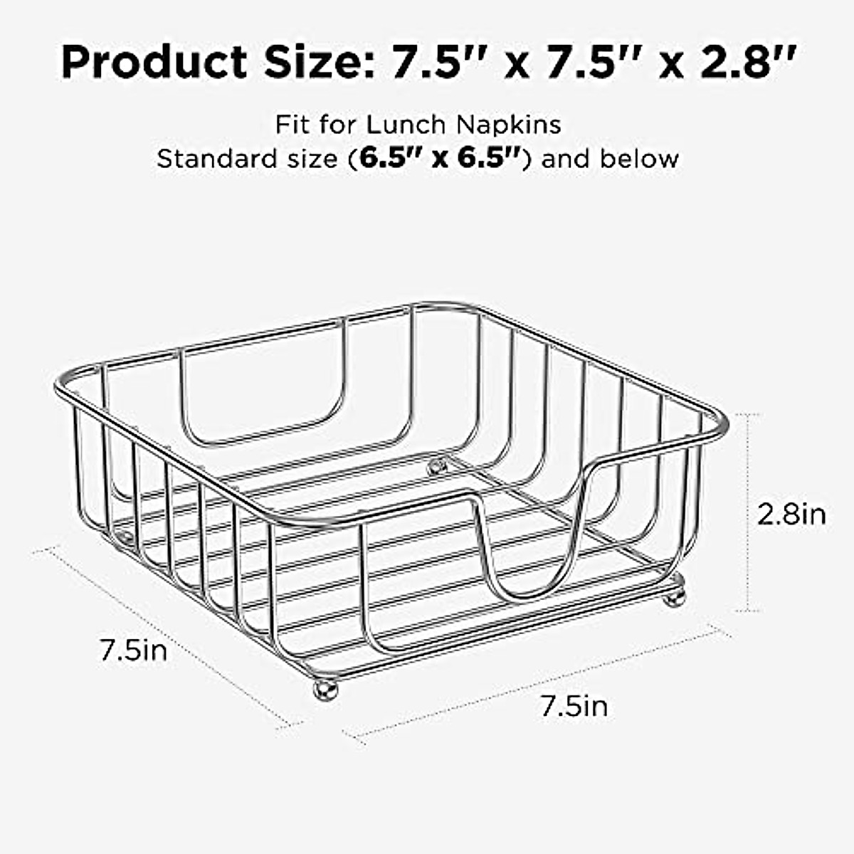 GMFINE Napkin Holder for Table, Napkin Holders for Paper Napkins, Flat Metal Black Napkin Holders for Kitchen & Dining Table, 6.9" x 6.9" x 2.2" Inside Size (Chrome)